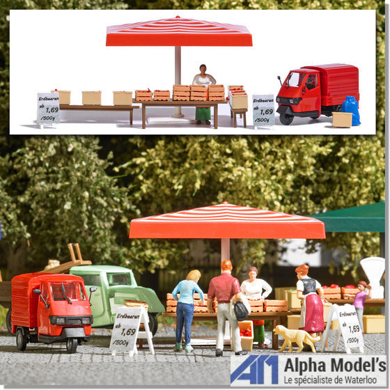 Busch 7913 - Action-set: Etal de fraises au marché - Alphamodels